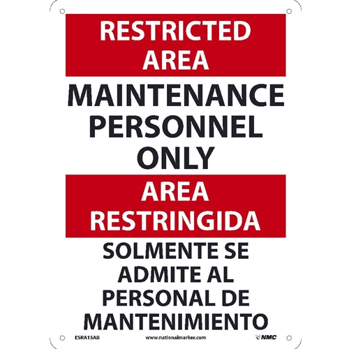 Restricted Area Maintenance Personnel Only Sign - Bilingual (ESRA15AB)